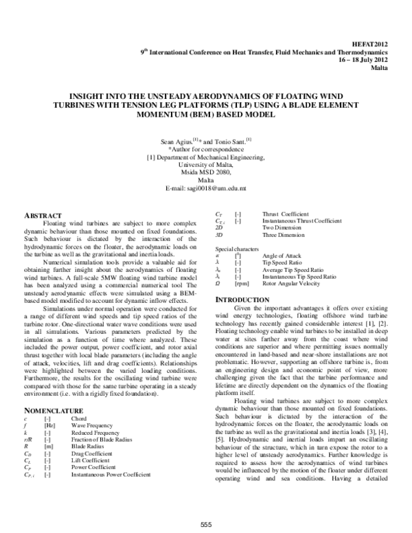 (PDF) Insight into the unsteady aerodynamics of floating wind turbines with Tension Leg ...