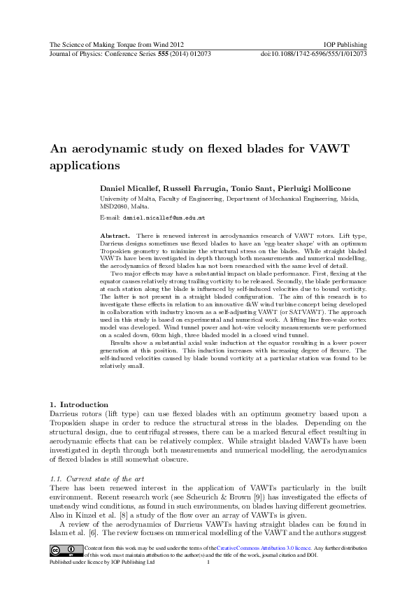 (PDF) An aerodynamic study on flexed blades for VAWT applications