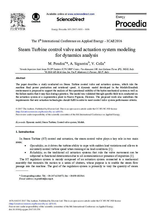 (PDF) Steam Turbine Control Valve and Actuation System Modeling for ...