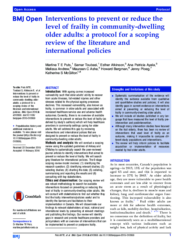 (PDF) Interventions to prevent or reduce the level of frailty in community-dwelling older adults ...