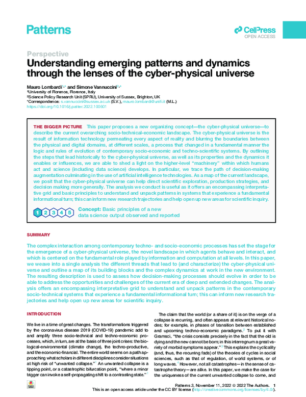 (PDF) Understanding emerging patterns and dynamics through the lenses of the cyber-physical universe