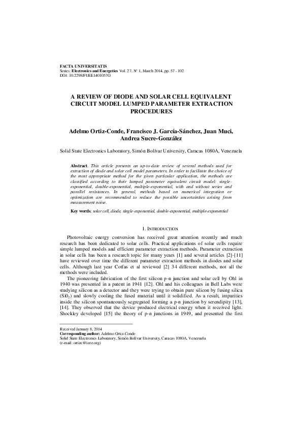 Pdf A Review Of Diode And Solar Cell Equivalent Circuit Model Lumped