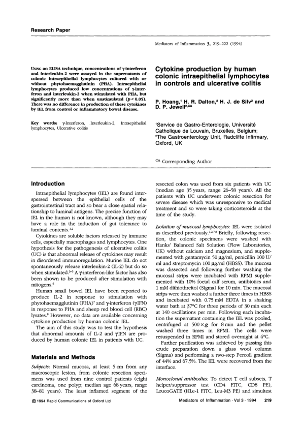 (PDF) Cytokine Production by Human Colonic Intraepithelial Lymphocytes ...