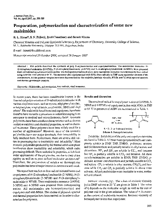 (PDF) Preparation, polymerization and characterization of some new ...