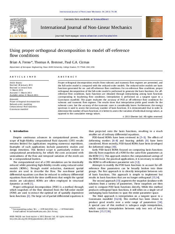 Pdf Using Proper Orthogonal Decomposition To Model Off Reference Flow Conditions