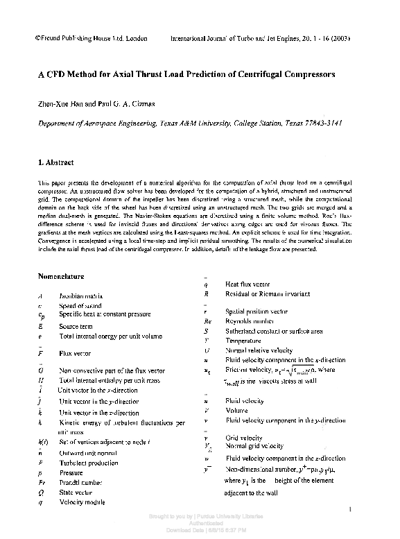 Pdf A Cfd Method For Axial Thrust Load Prediction Of Centrifugal