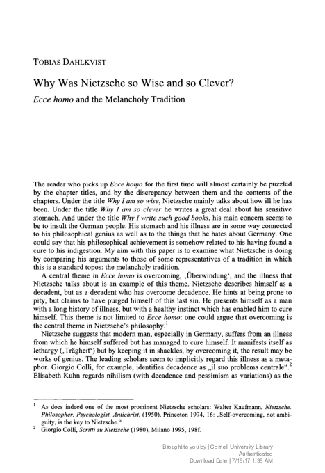 (PDF) Why Was Nietzsche so Wise and so Clever?