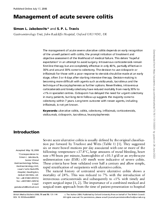(PDF) Management of acute severe colitis