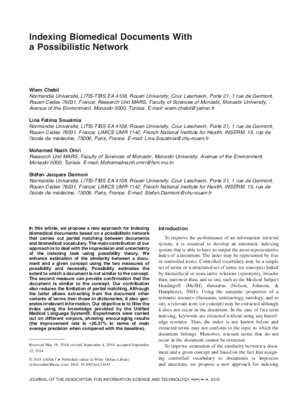 (PDF) Indexing biomedical documents with a possibilistic network