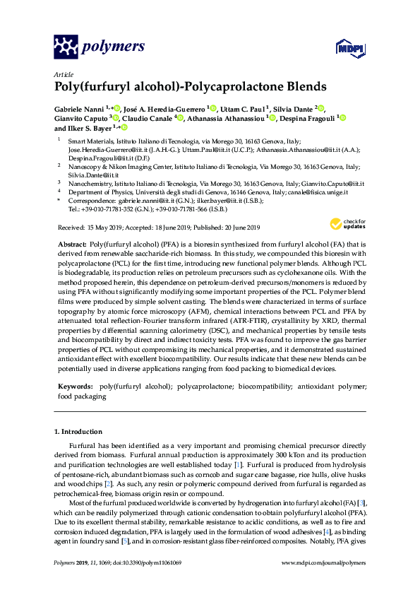(PDF) Poly(furfuryl alcohol)-Polycaprolactone Blends