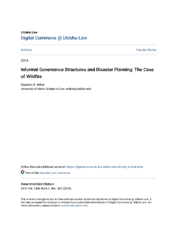 (PDF) Informal Governance Structures and Disaster Planning: The Case of ...