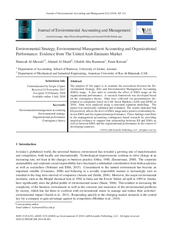 (PDF) Environmental Strategy, Environmental Management Accounting and ...