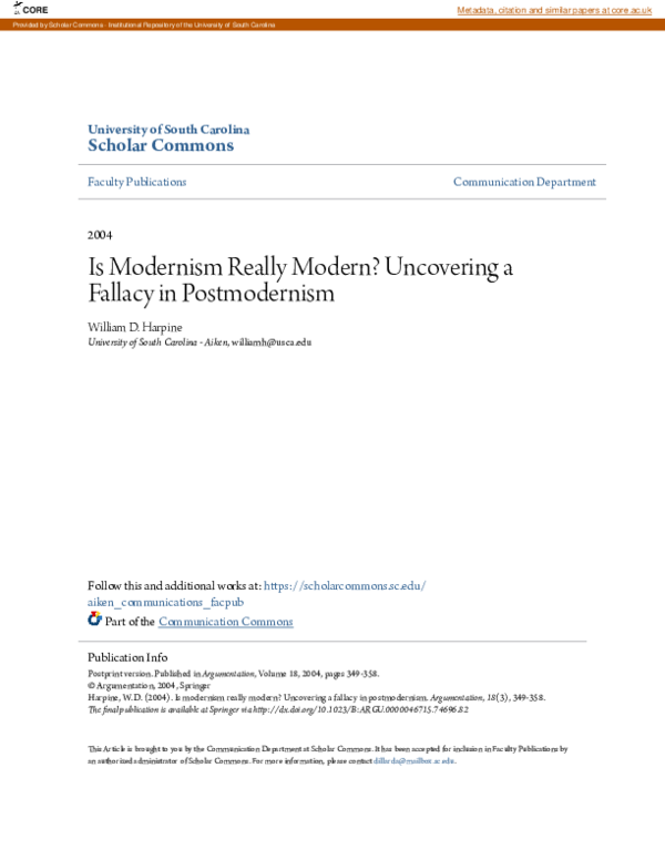 (PDF) Is Modernism Really Modern? Uncovering a Fallacy in Postmodernism