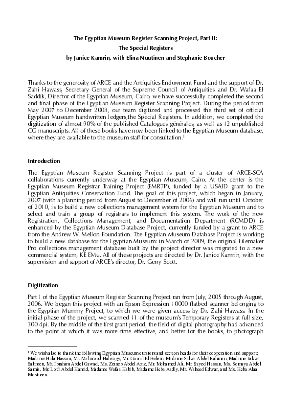 (PDF) The Egyptian Museum Register Scanning Project, Part II: The ...