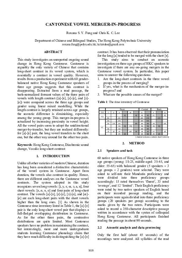 (PDF) Cantonese vowel merger-in-progress