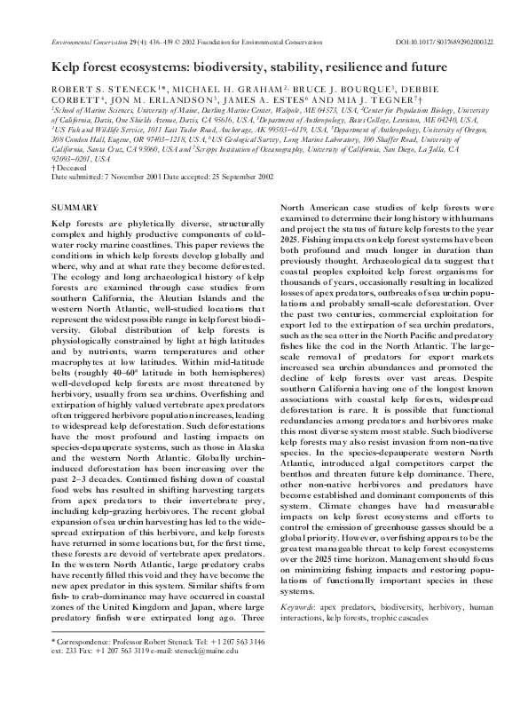 (PDF) Kelp forest ecosystems: biodiversity, stability, resilience and ...