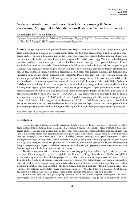 (PDF) Analisis Pertumbuhan, Pembesaran Ikan Lele Sangkuriang (Clarias gariepenus) Menggunakan ...