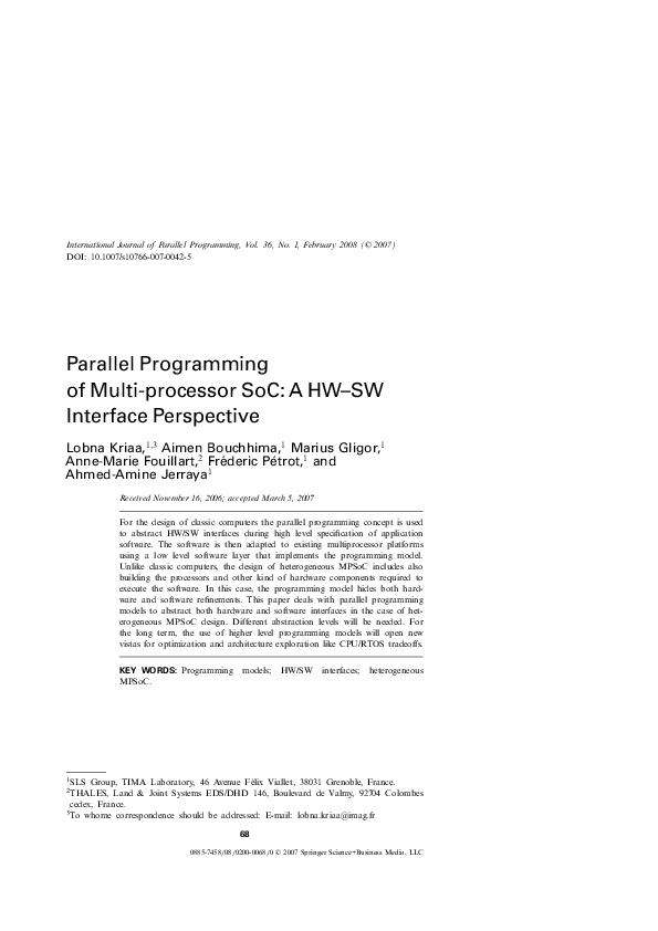 Pdf Parallel Programming Of Multi Processor Soc A Hw Sw Interface Perspective