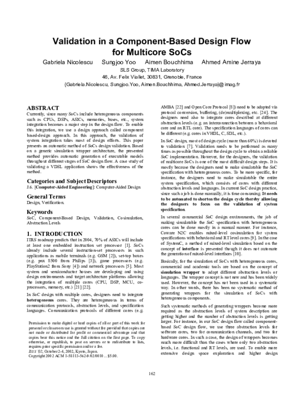 (PDF) Validation in a component-based design flow for multicore SoCs