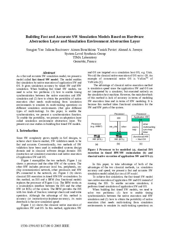 Pdf Building Fast And Accurate Sw Simulation Models Based On Hardware Abstraction Layer And 