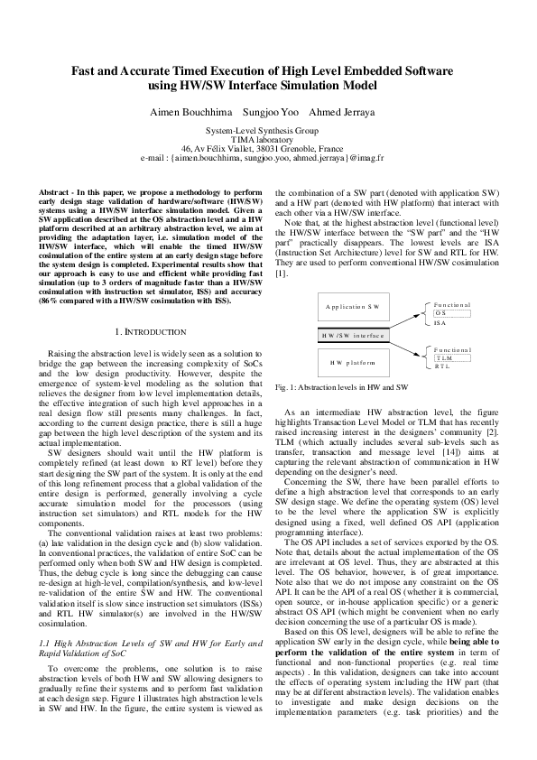 Pdf Fast And Accurate Timed Execution Of High Level Embedded Software Using Hw Sw Interface