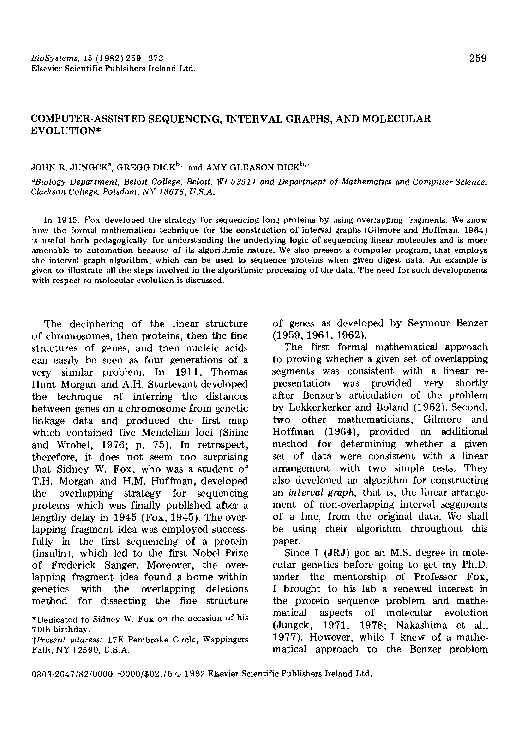 (PDF) Computer-assisted sequencing, interval graphs, and molecular evolution