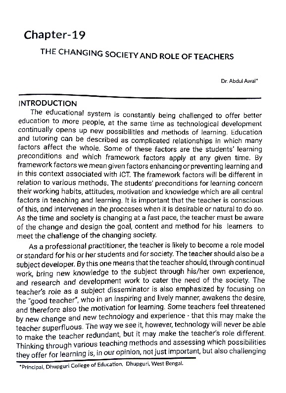 (PDF) Chapter-19 THE CHANGING SOCIETY AND ROLE OF TEACHERS