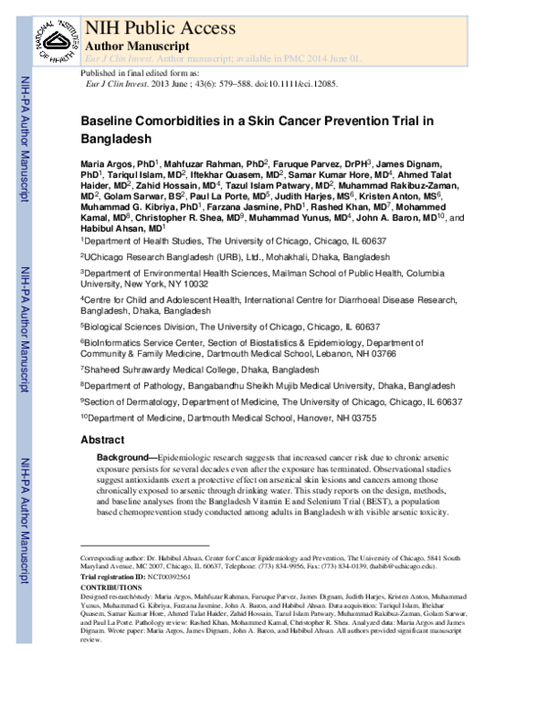 (PDF) Baseline comorbidities in a skin cancer prevention trial in ...