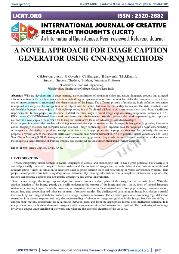 (PDF) A Novel Approach for Image Caption Generator Using CNN-RNN Methods