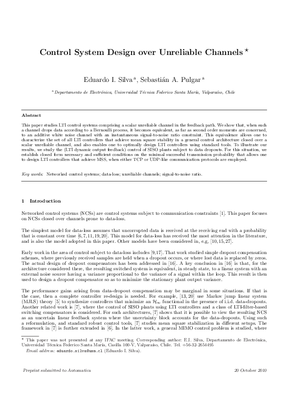 (PDF) Control System Design over Unreliable Channels