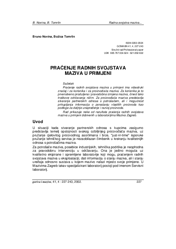 (PDF) Pra ć enje promjena radnih svojstava maziva u primjeni