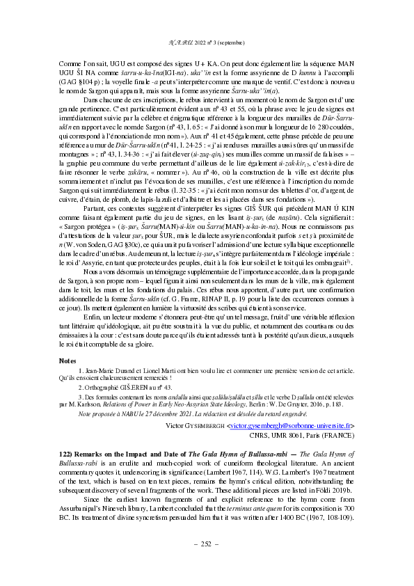 (PDF) Remarks on the Impact and Date of The Gula Hymn of Bullussa-rabi
