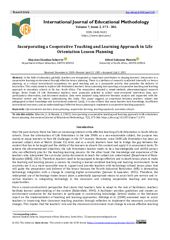 (PDF) Incorporating a Cooperative Teaching and Learning Approach in ...
