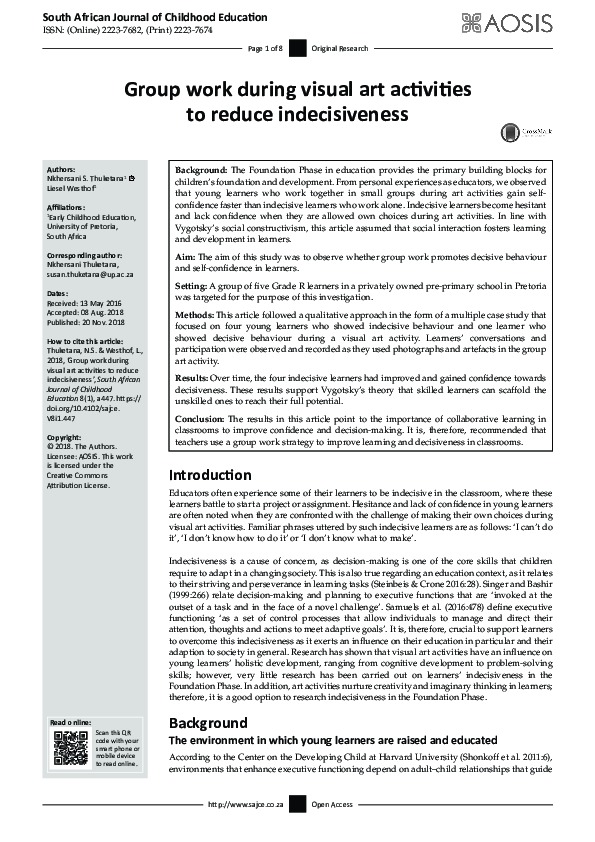 (PDF) Group work during visual art activities to reduce indecisiveness