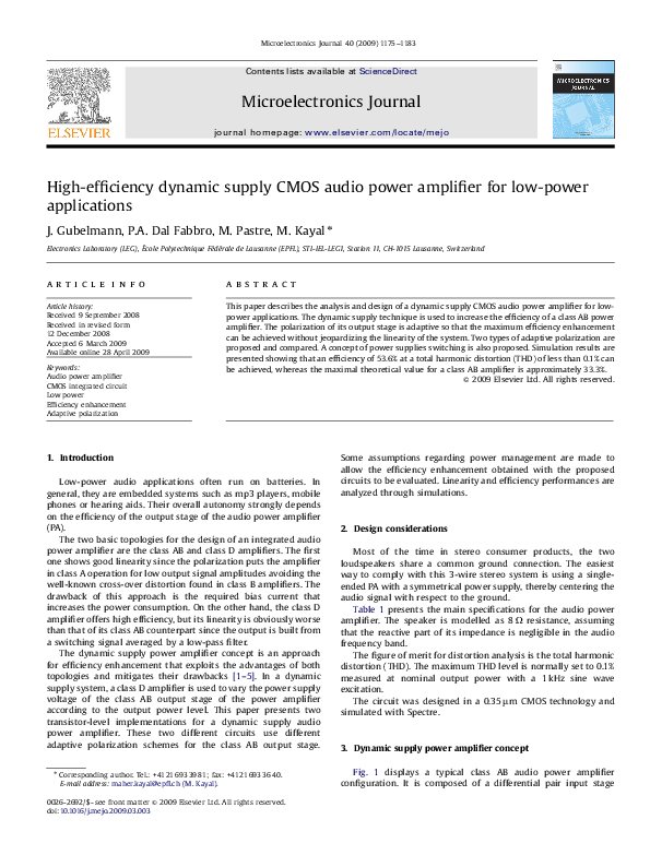 (PDF) High-efficiency dynamic supply CMOS audio power amplifier for low ...