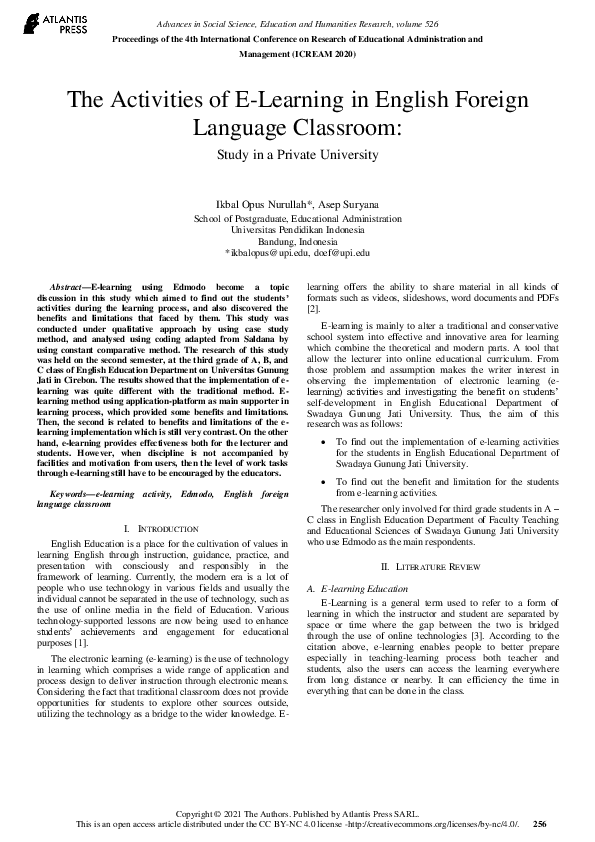 (PDF) The Activities of E-Learning in English Foreign Language Classroom