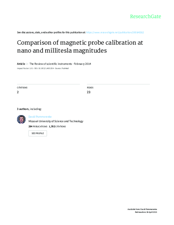 (PDF) Comparison of magnetic probe calibration at nano and millitesla ...