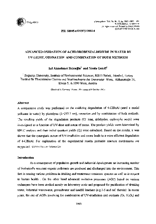 (PDF) Advanced oxidation of 4-chlorobenzaldehyde in water by UV-light ...