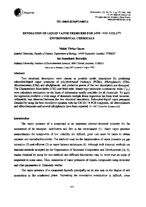 (PDF) Estimation of liquid vapor pressures for low-volatility ...
