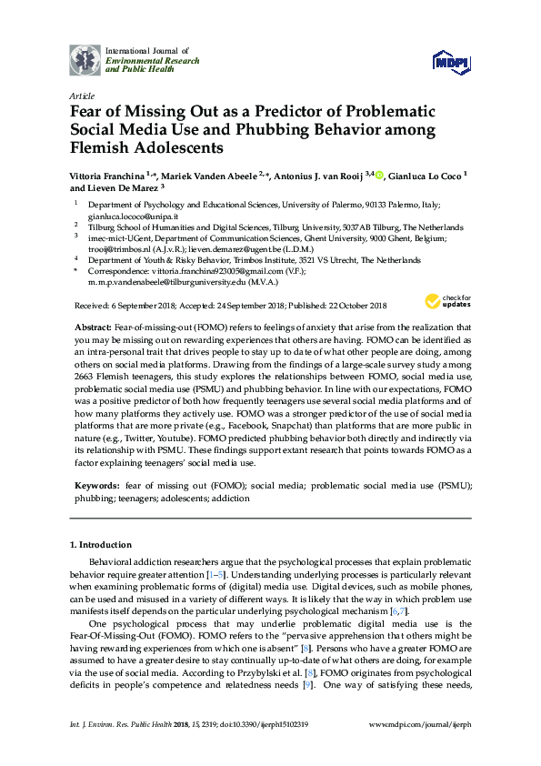 (PDF) Fear of Missing Out as a Predictor of Problematic Social Media ...