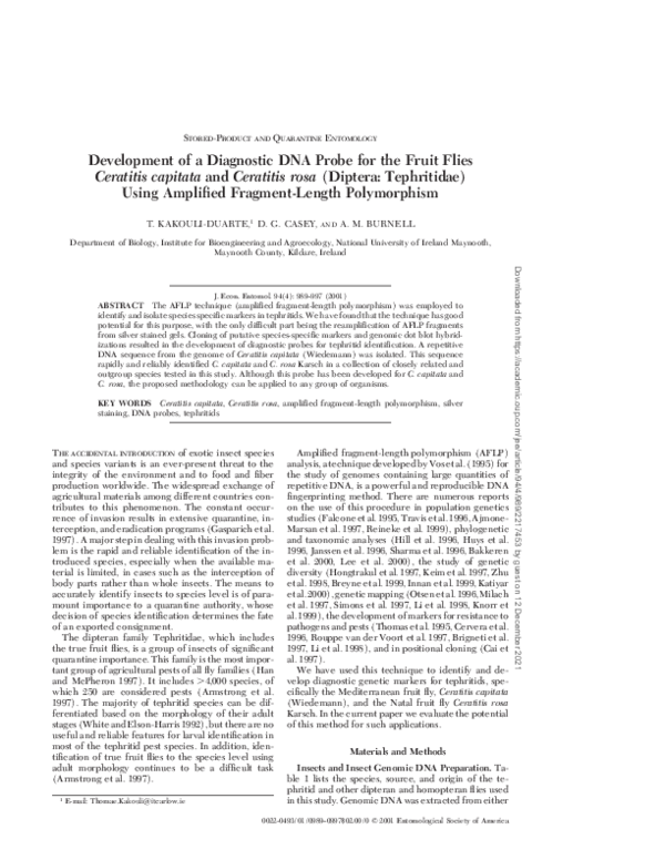 (PDF) Development of a Diagnostic DNA Probe for the Fruit Flies ...