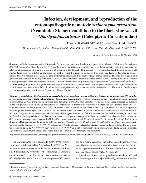 (PDF) Infection, development, and reproduction of the entomopathogenic nematode Steinernema ...
