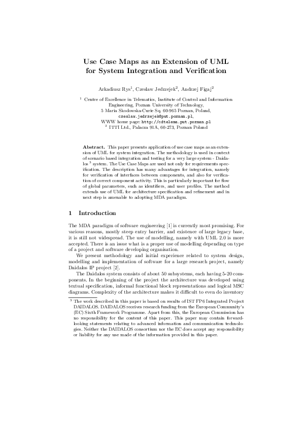 Pdf Use Case Maps As An Extension Of Uml For System Integration And Verification