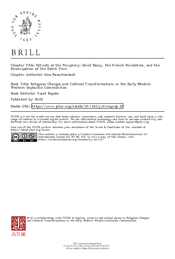 (PDF) Patriots at the Periphery. David Nassy, the French Revolution and ...