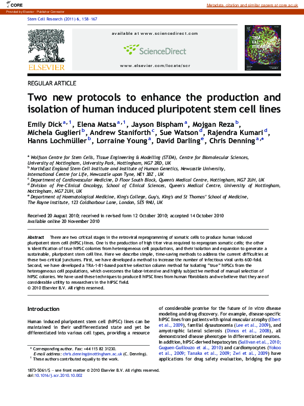 (PDF) Two new protocols to enhance the production and isolation of human induced pluripotent ...