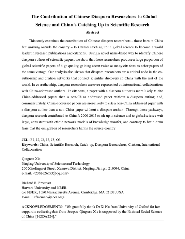 (PDF) The Contribution of Chinese Diaspora Researchers to Global ...