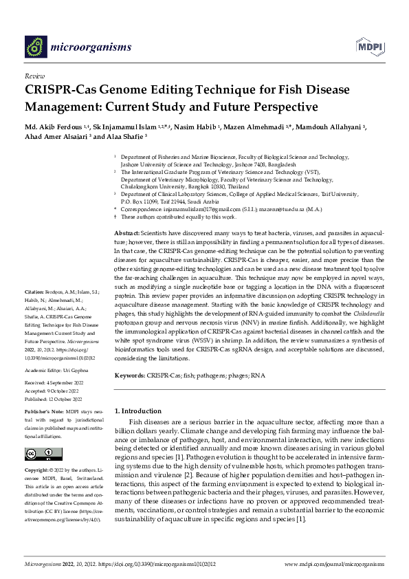 (PDF) CRISPR-Cas Genome Editing Technique for Fish Disease Management ...