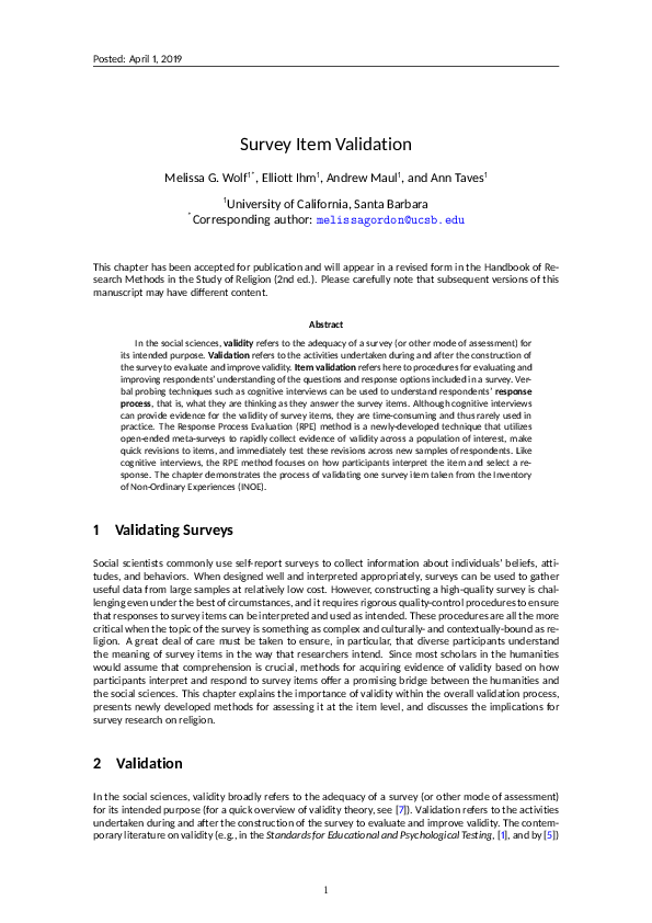 (PDF) Survey Item Validation