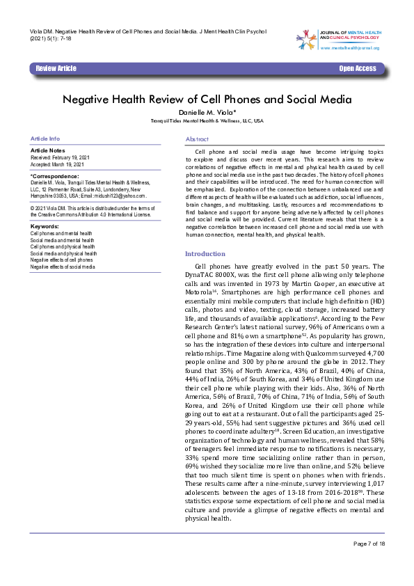 (PDF) Negative Health Review of Cell Phones and Social Media