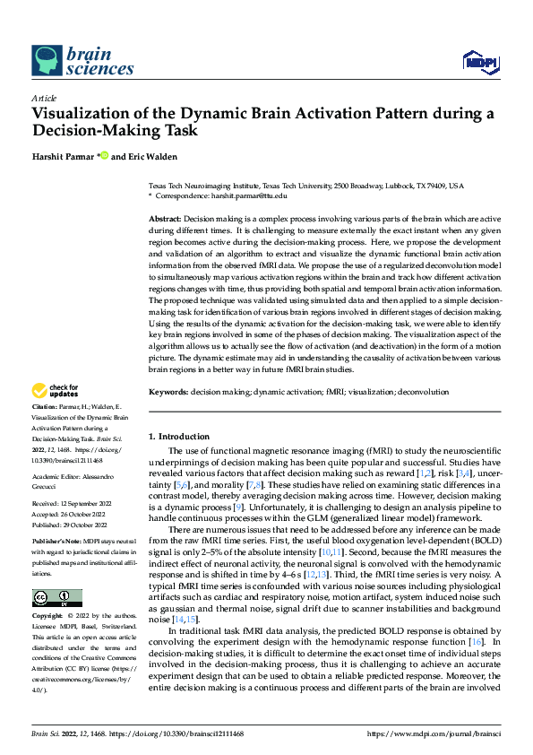 (PDF) Visualization of the Dynamic Brain Activation Pattern During a Decision Making Task